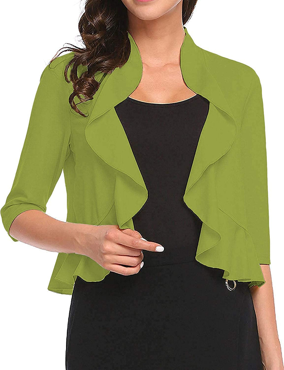 Women's 3/4 Sleeve Cropped Bolero Shrug Open Front Cardigan ...