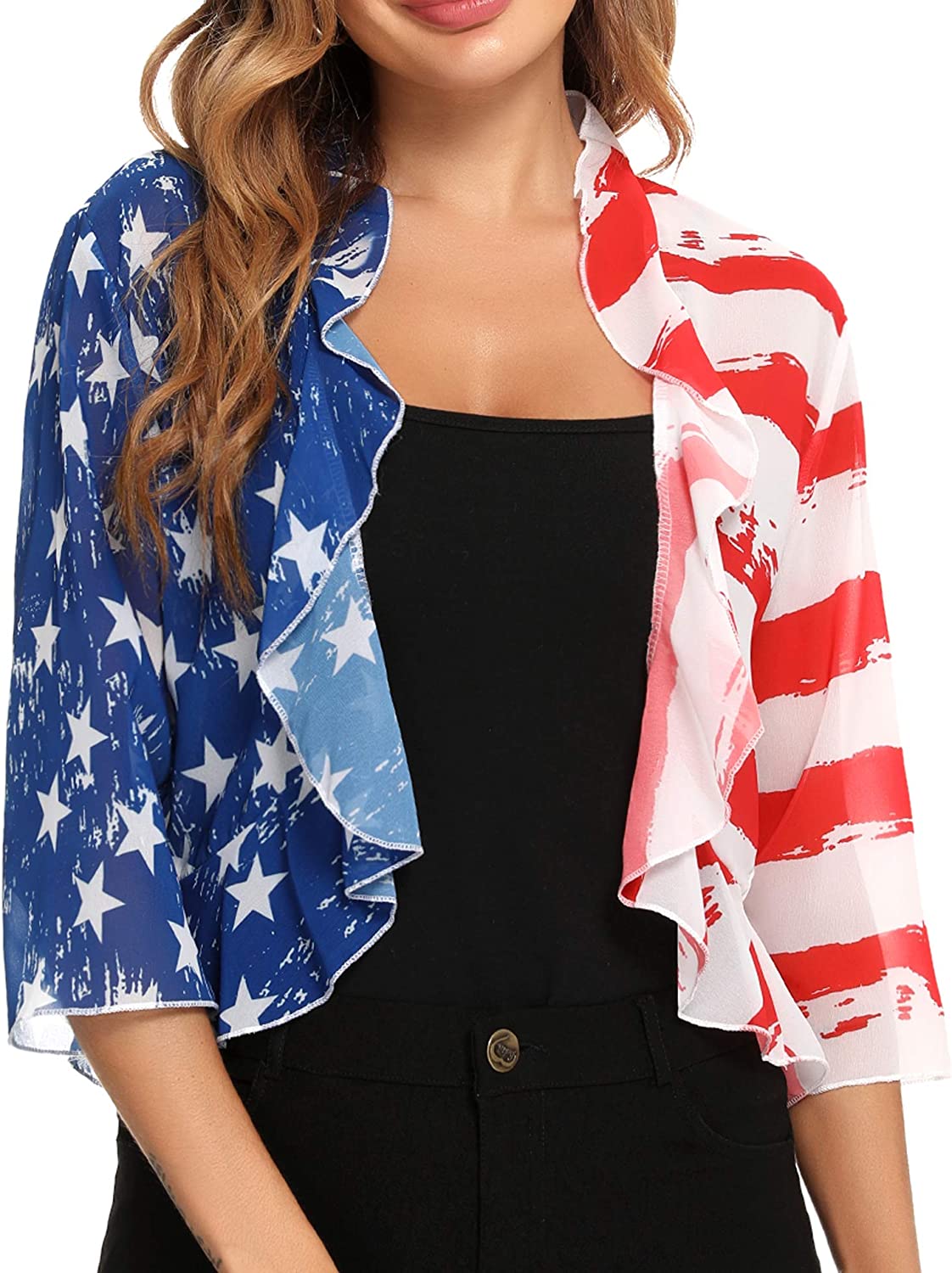 Women's 3/4 Sleeve Cropped Bolero Shrug Open Front Cardigan ...